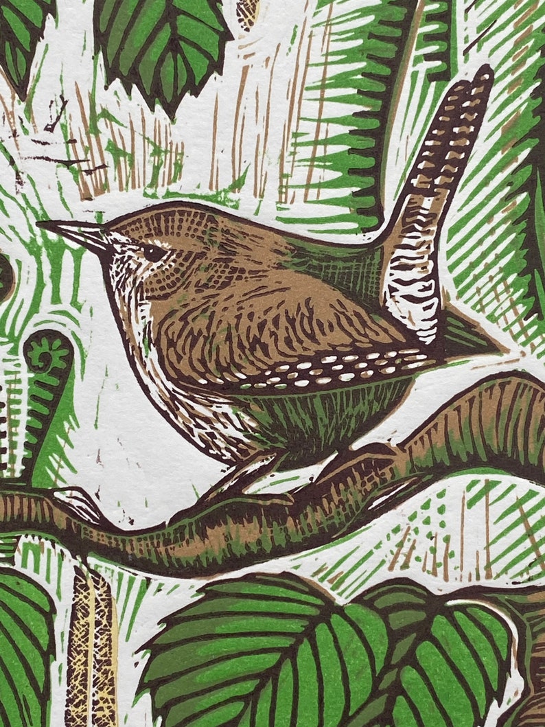 Limited Edition Handmade Linocut. Wren in Spring. - Etsy