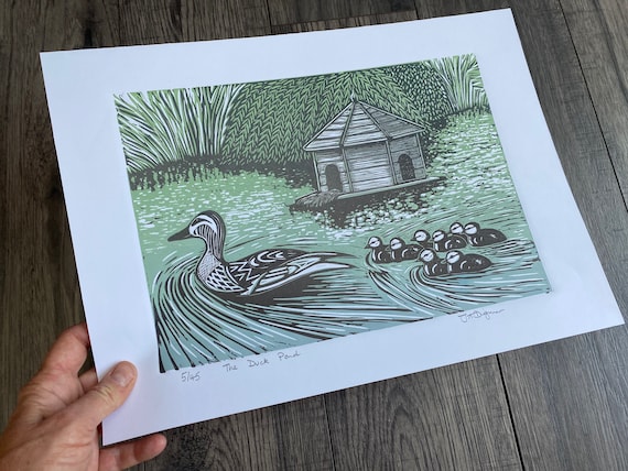 Art & Collectibles Limited edition handmade Linocut. The Duck Pond ...