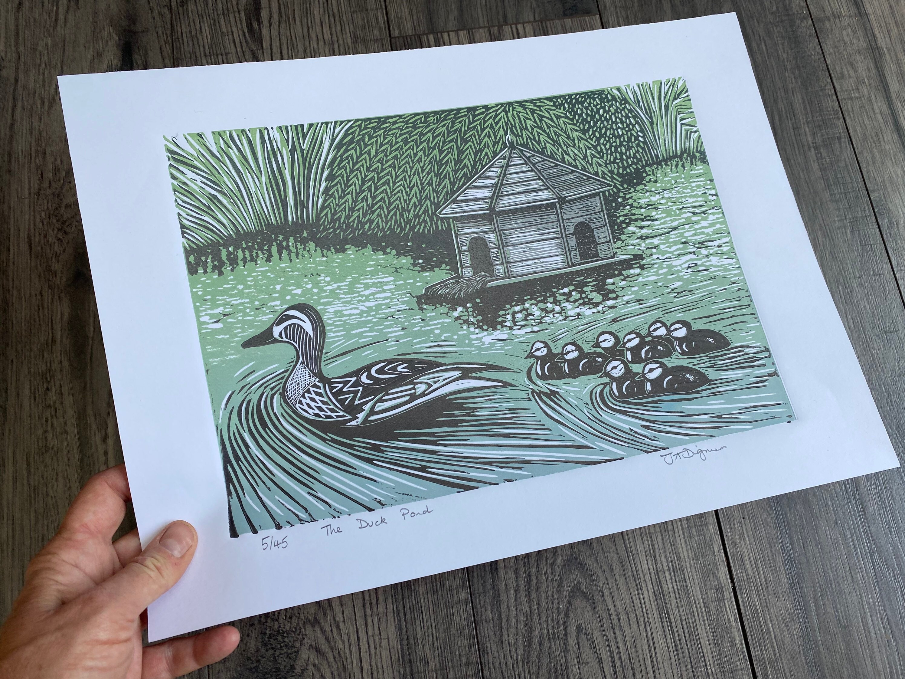 The Duck Pond. Limited edition handmade Linocut. | Etsy