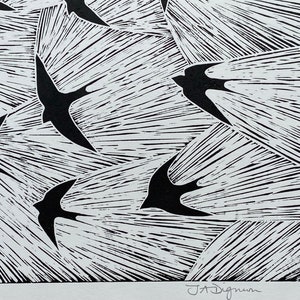 Limited Edition Handmade Linocut Print. Swallows - Etsy