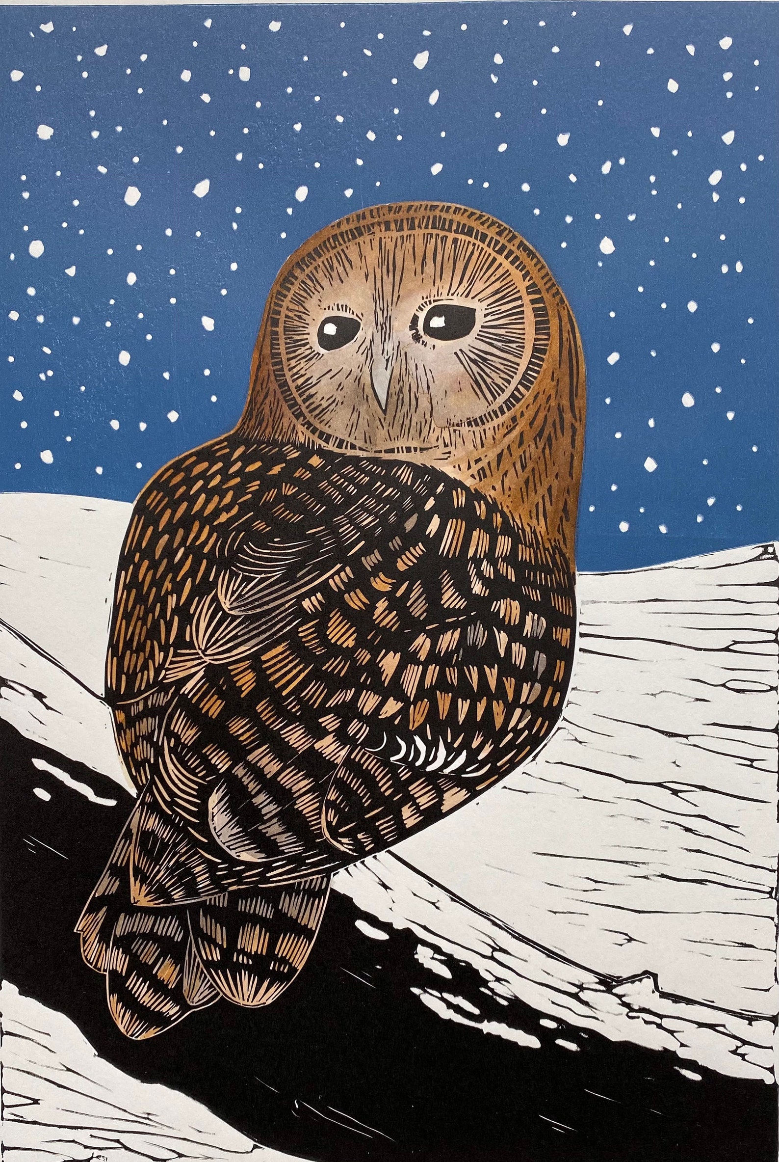 Limited Edition Handmade Linocut Print. Owl in Winter - Etsy