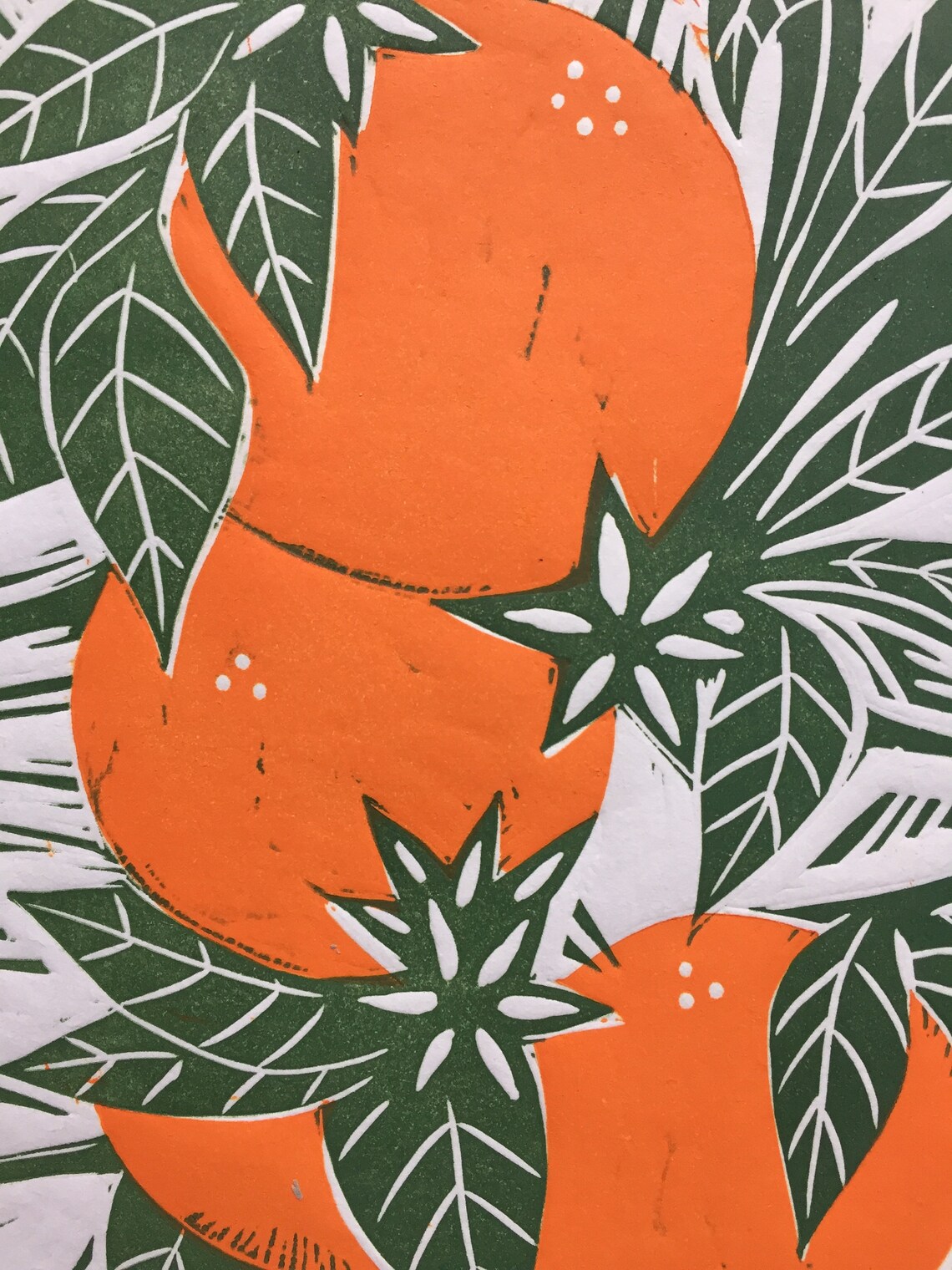 Limited edition handmade Linocut print.Orange Blossom. | Etsy