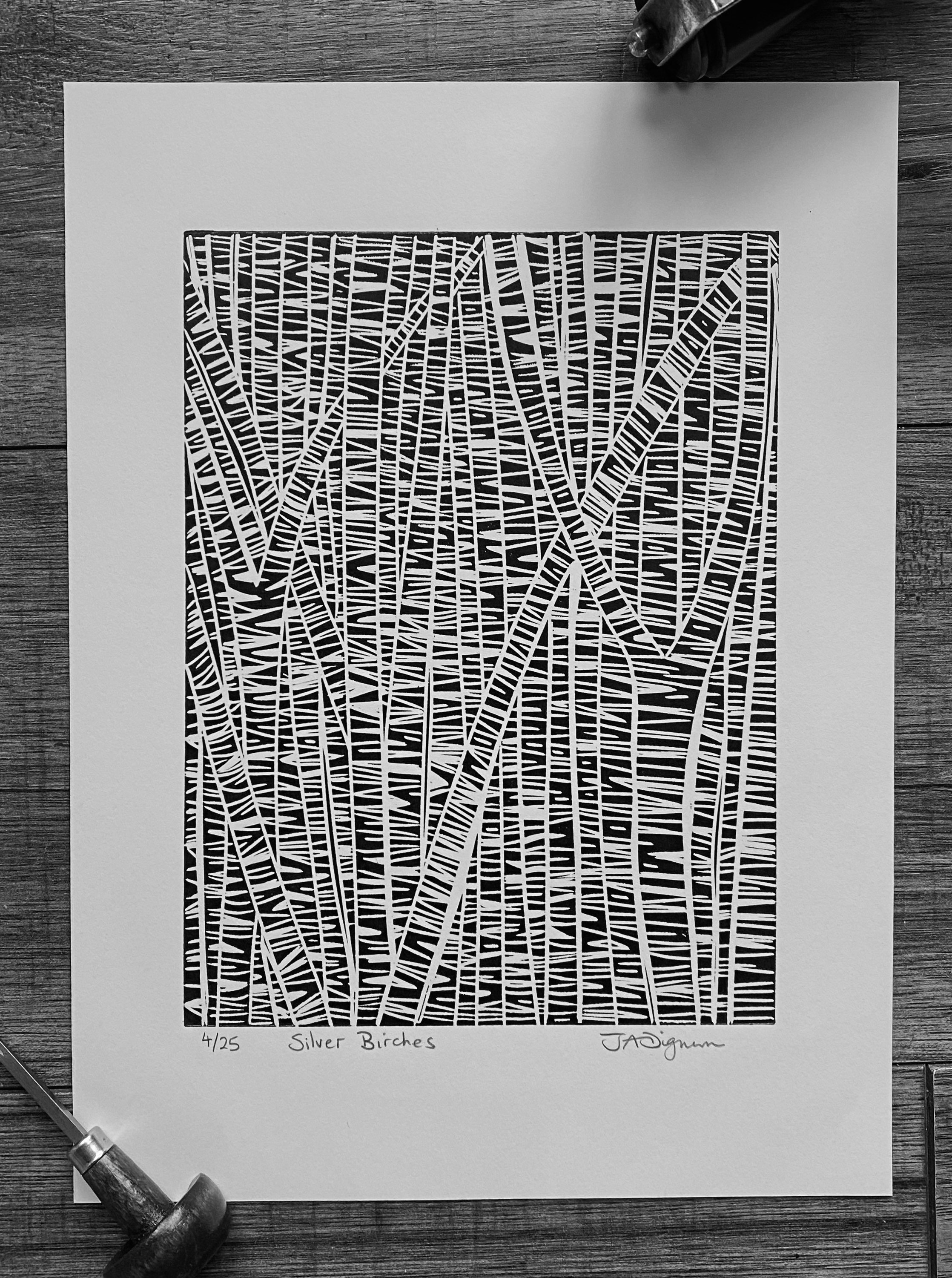 Limited Edition Handmade Linocut Print. Silver Birches. | Etsy
