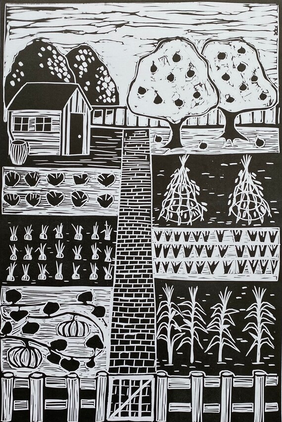 Limited Edition Handmade Linocut Print. the Allotment. | Etsy