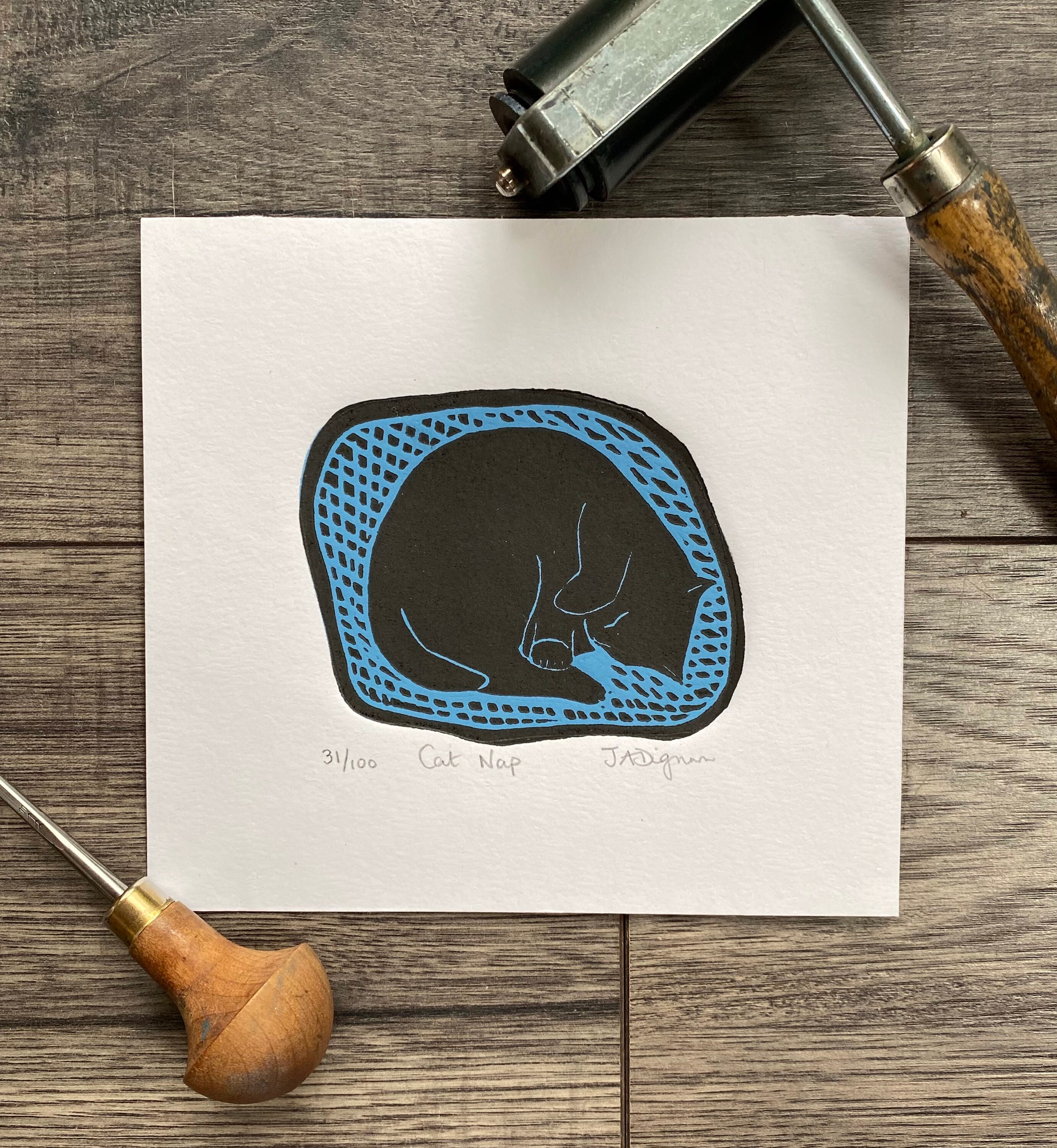 Cat Nap. Original Limited Edition Mini Linocut. - Etsy
