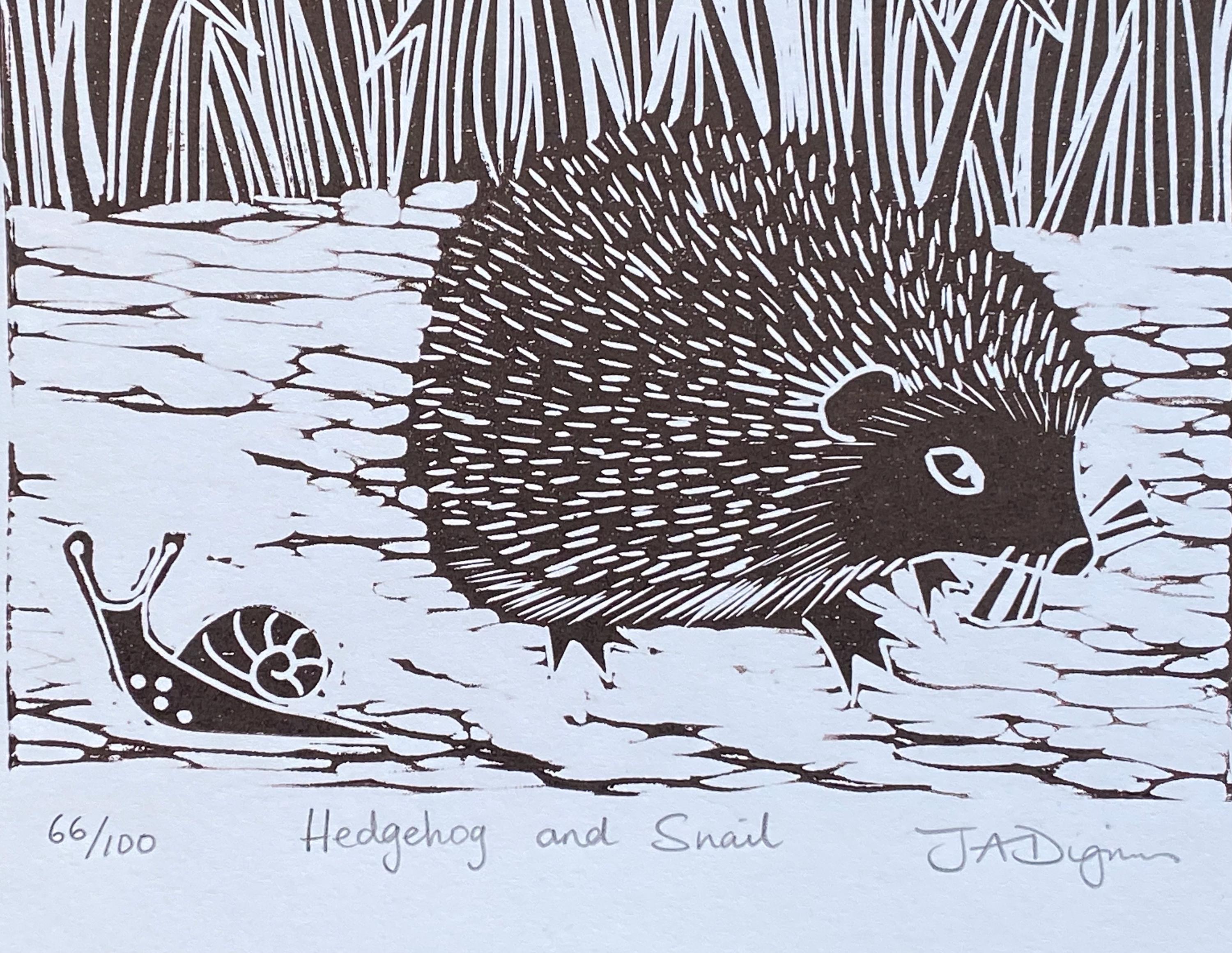Limited Edition Handmade Linocut Print. Hedgehog and Snail - Etsy
