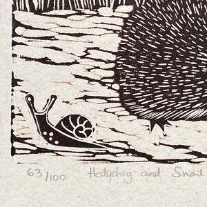 Limited Edition Handmade Linocut Print. Hedgehog and Snail - Etsy