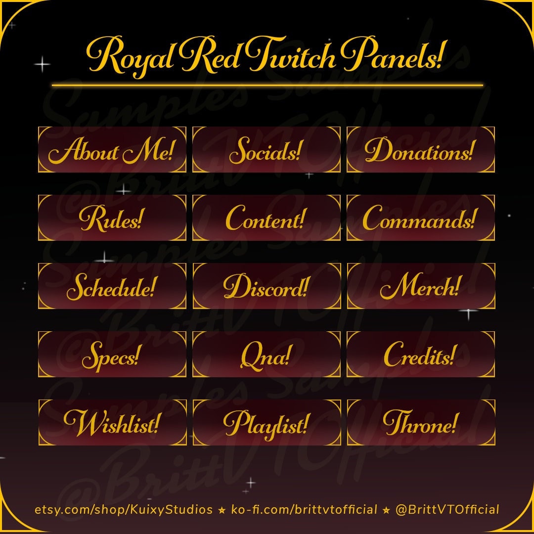 Elegant Royal Red Twitch Panels | Fancy Gold and Red Twitch Panels ...