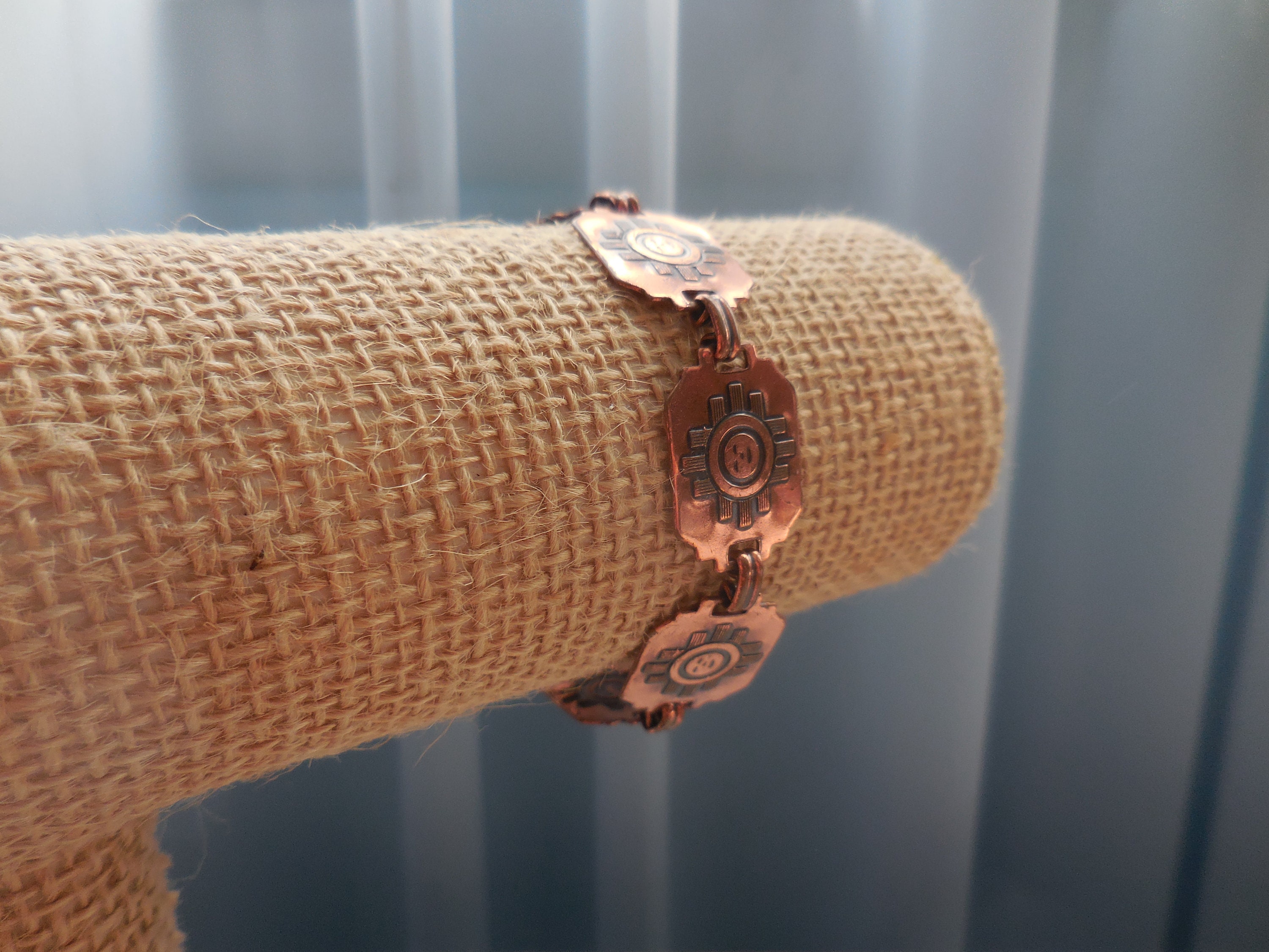 Vintage Solid Copper Sun Face Panel Design Link Bracelet - Etsy