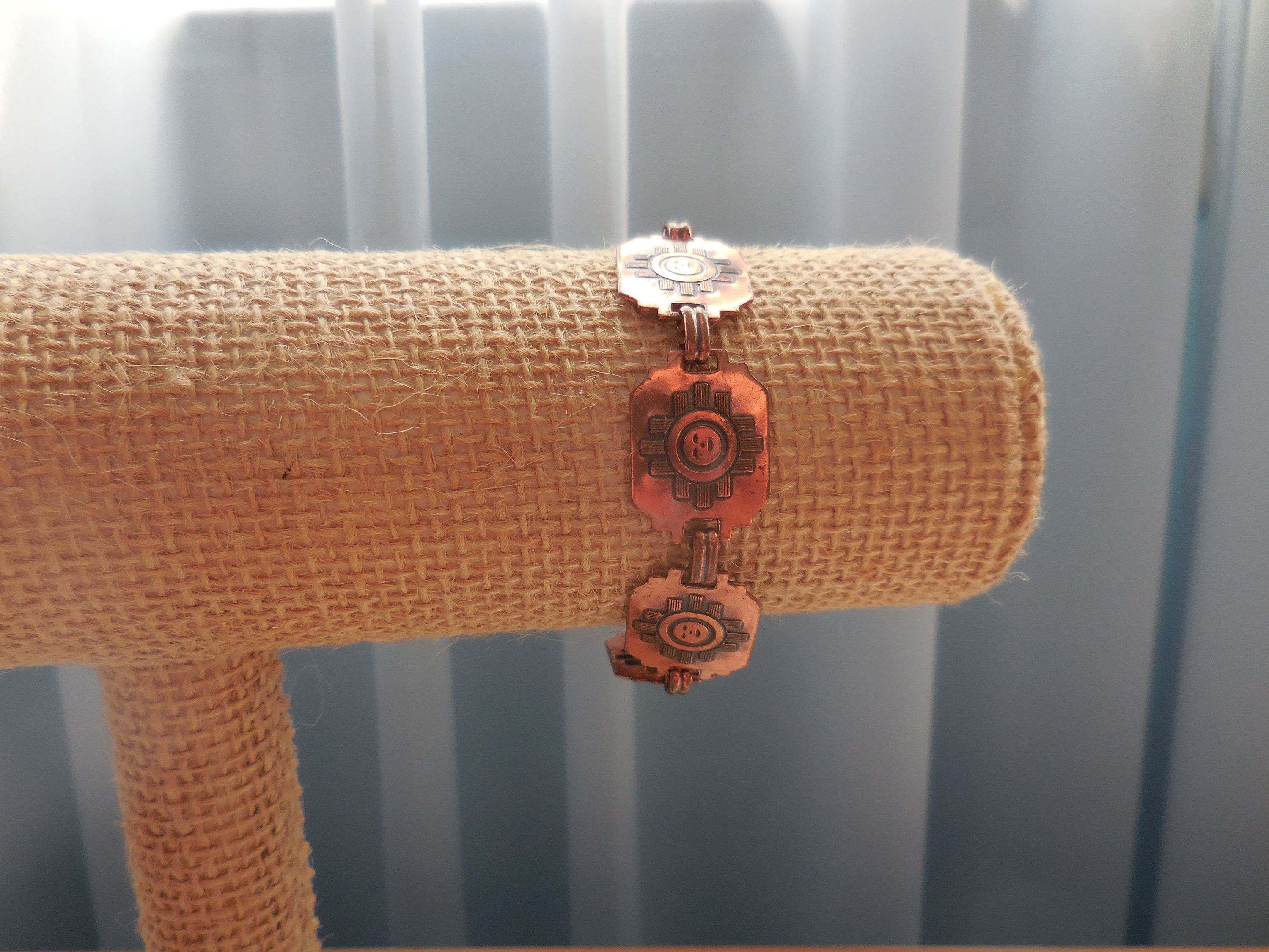 Vintage Solid Copper Sun Face Panel Design Link Bracelet - Etsy