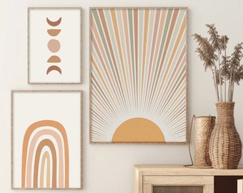 Retro Sunburst Print Boho Sun Poster Printable Wall Art - Etsy