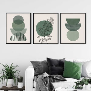 Boho Wall Art Set of 3, Printable Wall Art, Abstract Botanical Poster ...
