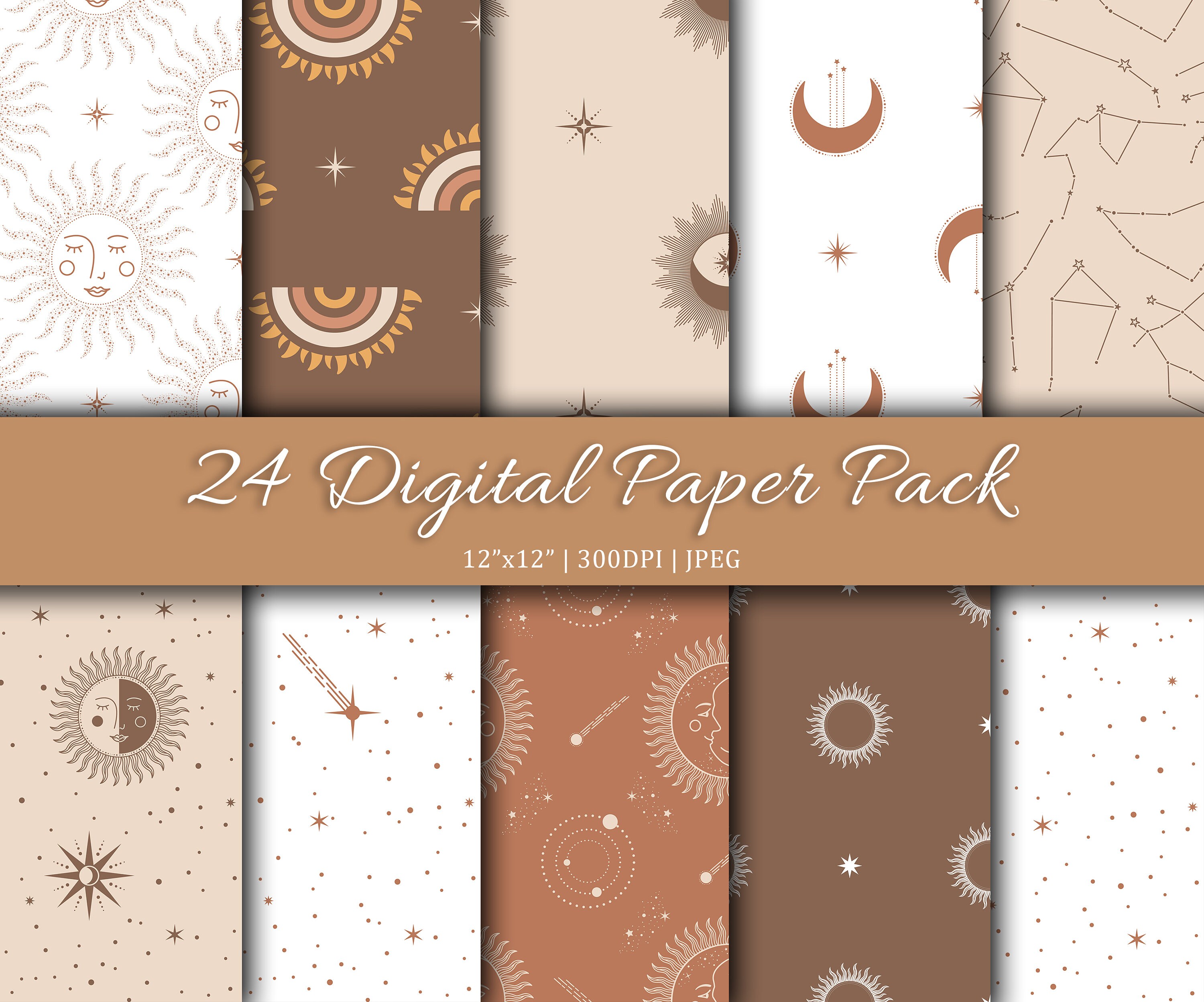 Celestial Digital Papers Scrapbook Print Boho Celestial - Etsy