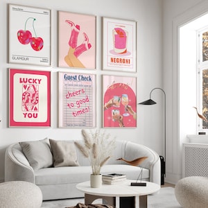 Retro Gallery Wall Set of 20, Pink Preppy Posters, Holographic Prints ...
