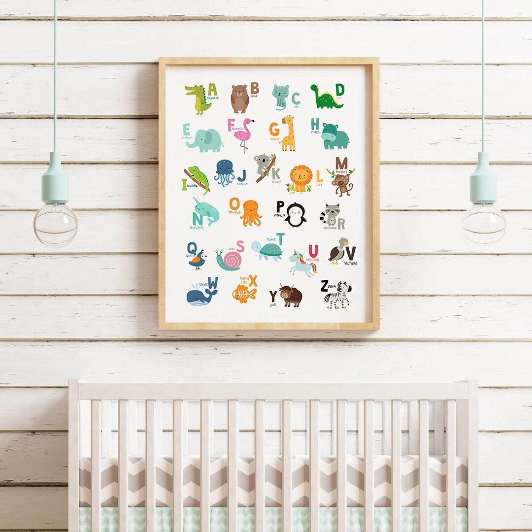 Cartel del alfabeto animal, impresiones educativas para niños, arte de ...