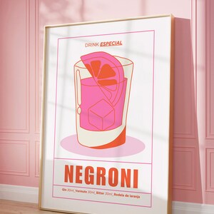 Retro Cocktail Wall Art Set of 3, Bar Cart Poster, Pink Preppy Print ...