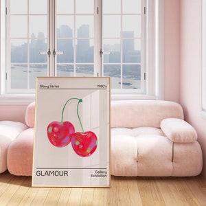 Retro Cherry Poster, Trendy Holographic Wall Art, Pink Preppy Print ...