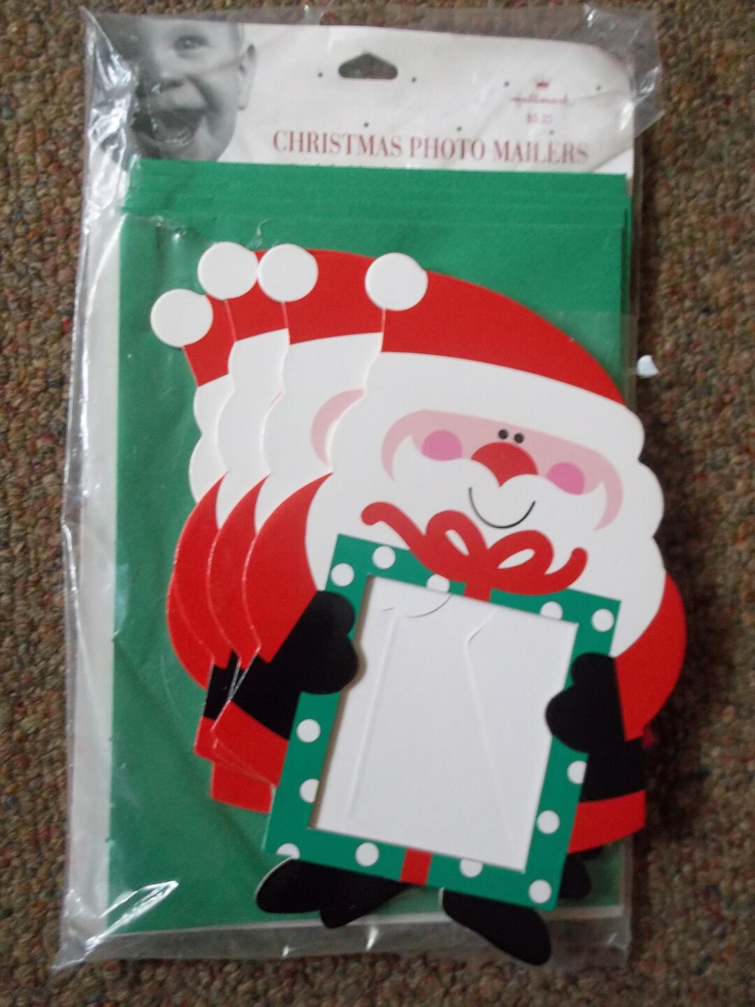 VINTAGE 3x5 Photo Santa Claus Frame Christmas Greeting CARDS 4pk ...