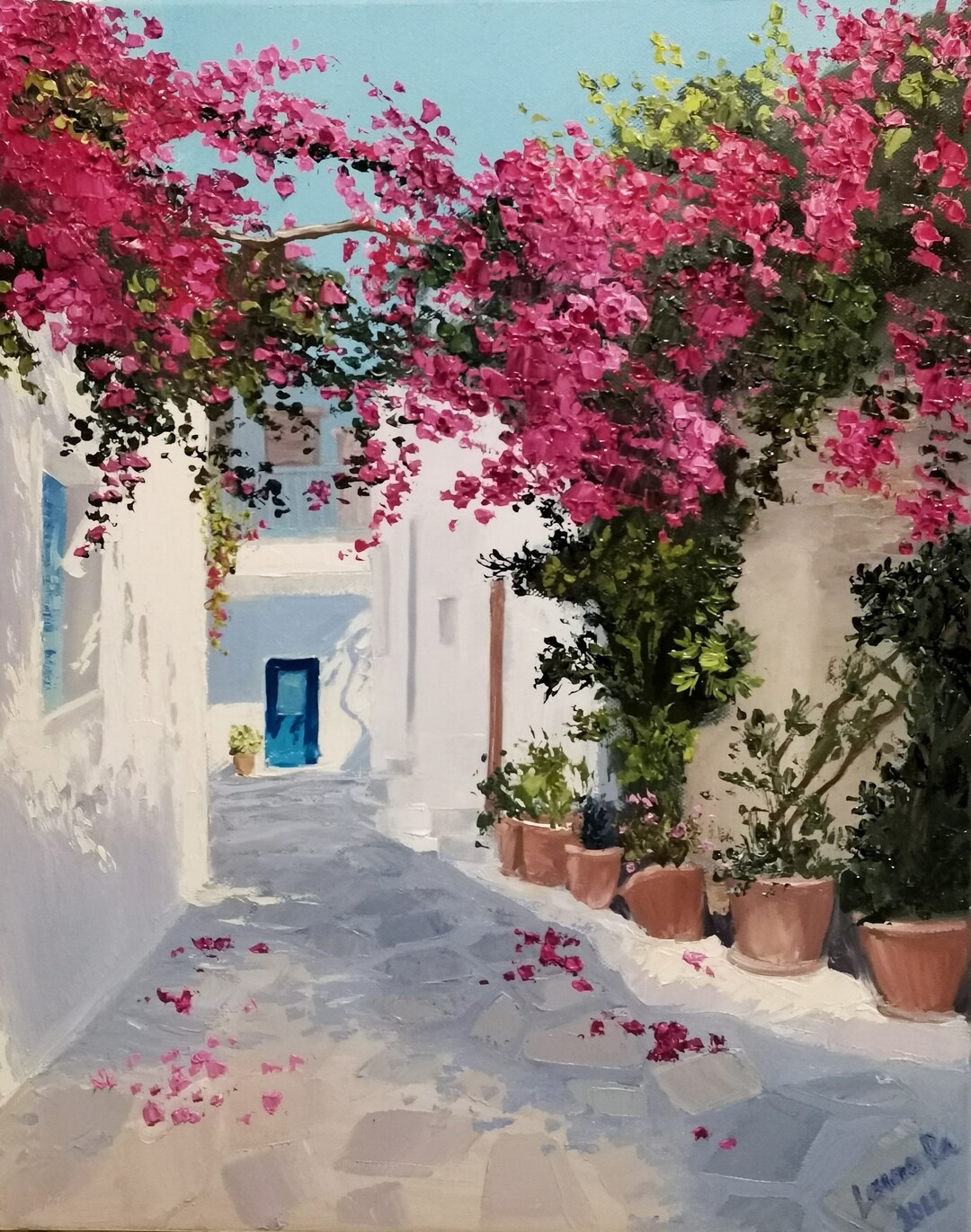 Bugambilia. Blooming Tree. Old Town. Rethymno. Crete. Greece. Oil ...