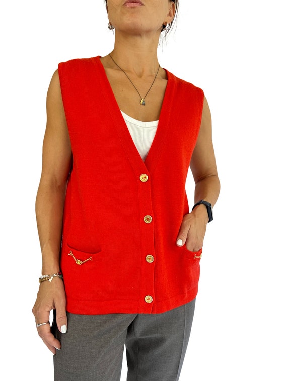 Celine Vintage Women's Red Wool Vest, Women's Size M - Gem