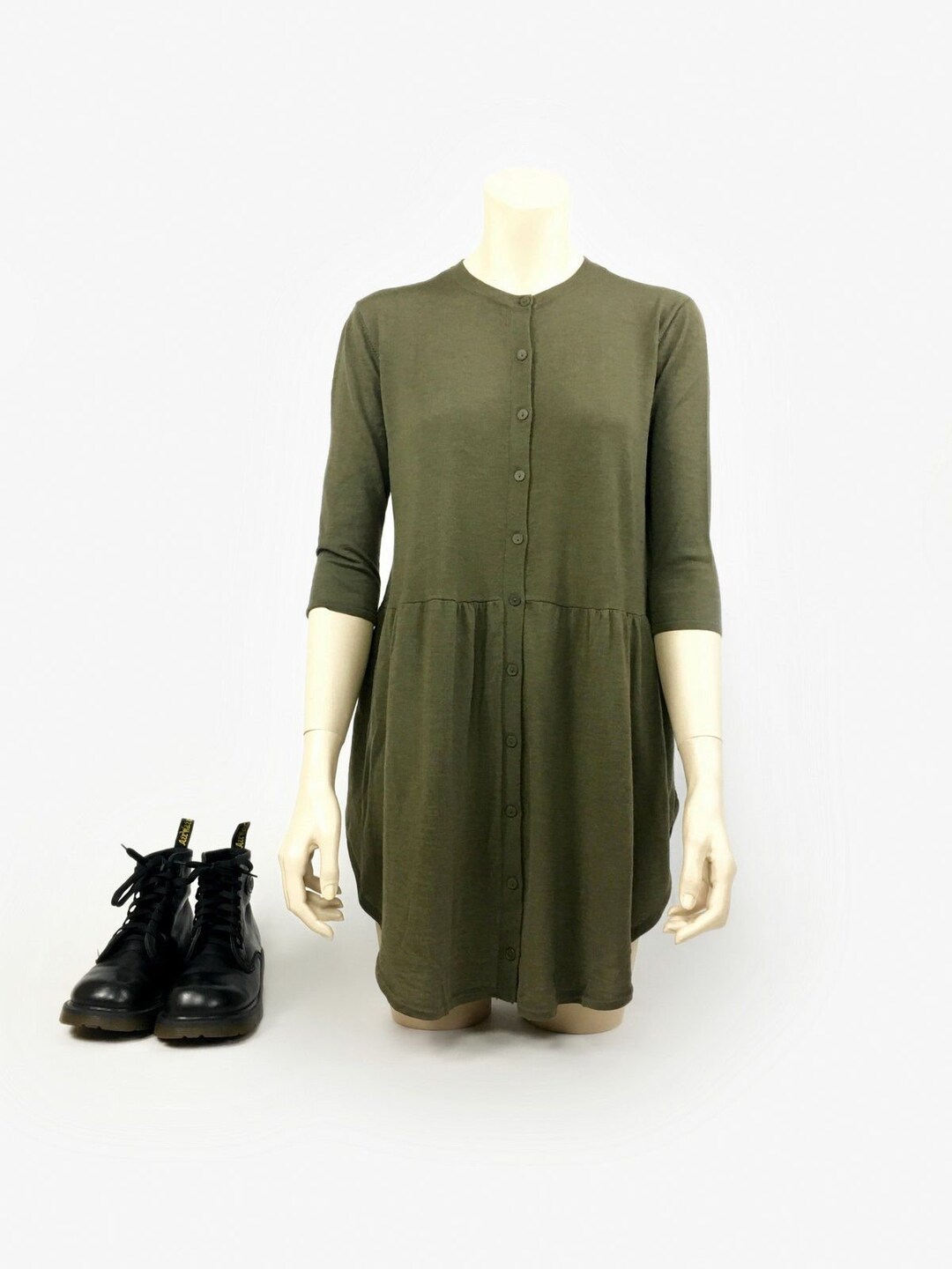 COS Thin Merino Wool Khaki Green Loose Tunic Dress Size XS - Etsy