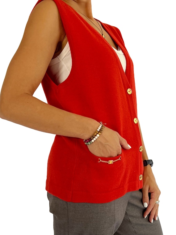 Celine Vintage Women's Red Wool Vest, Women's Size M - Gem