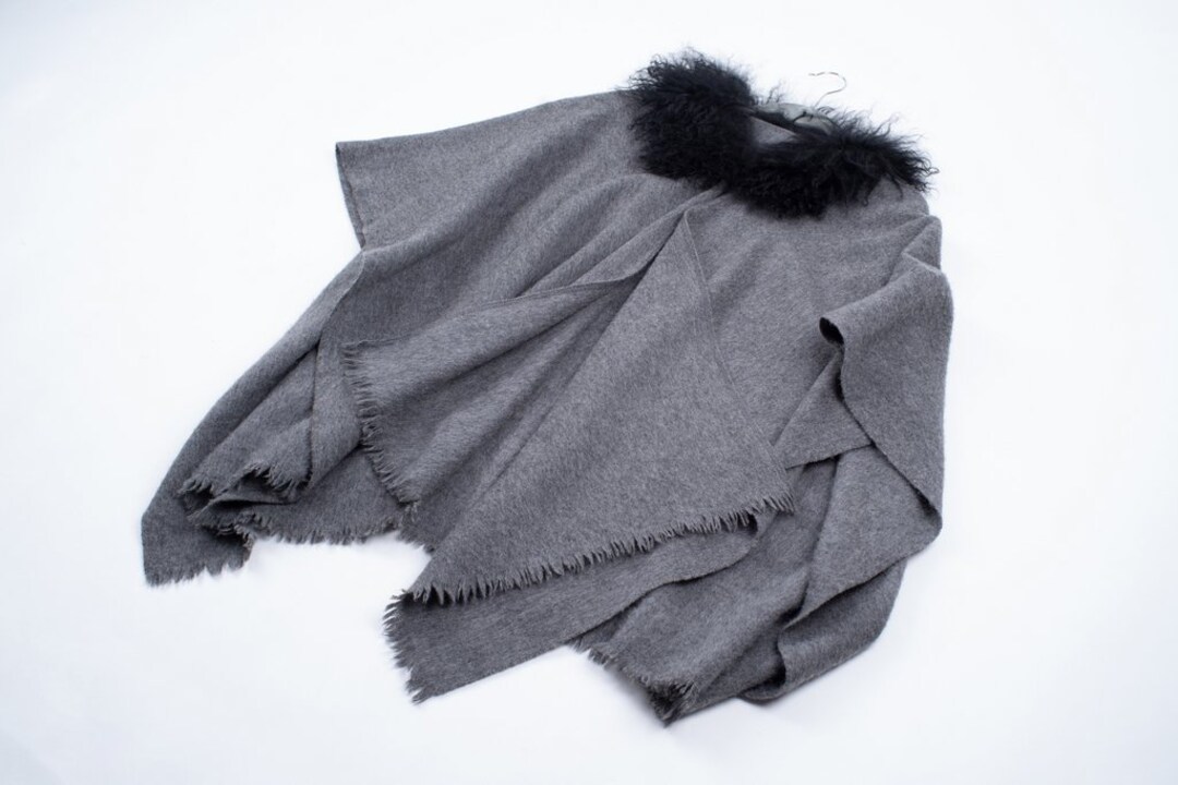 Cashmere-wool Gray Cape With Curly Sheep Fur Collar - Etsy