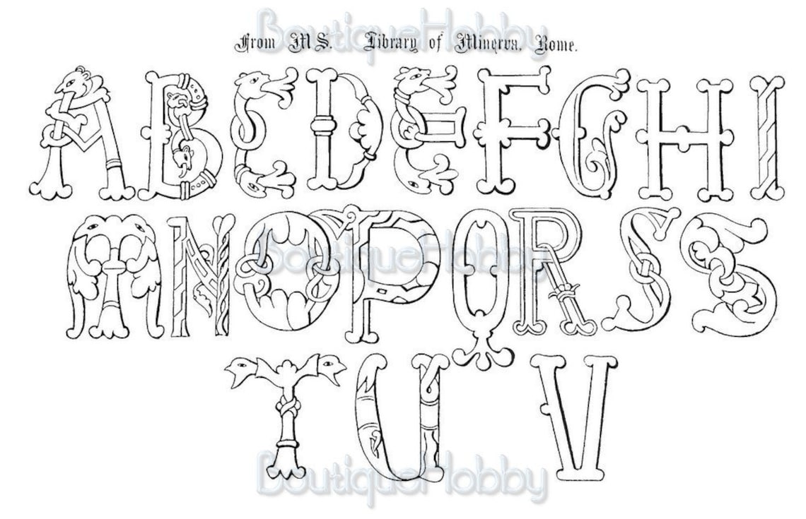Alphabet vintage bookPrintable lettersplain and ornamental | Etsy