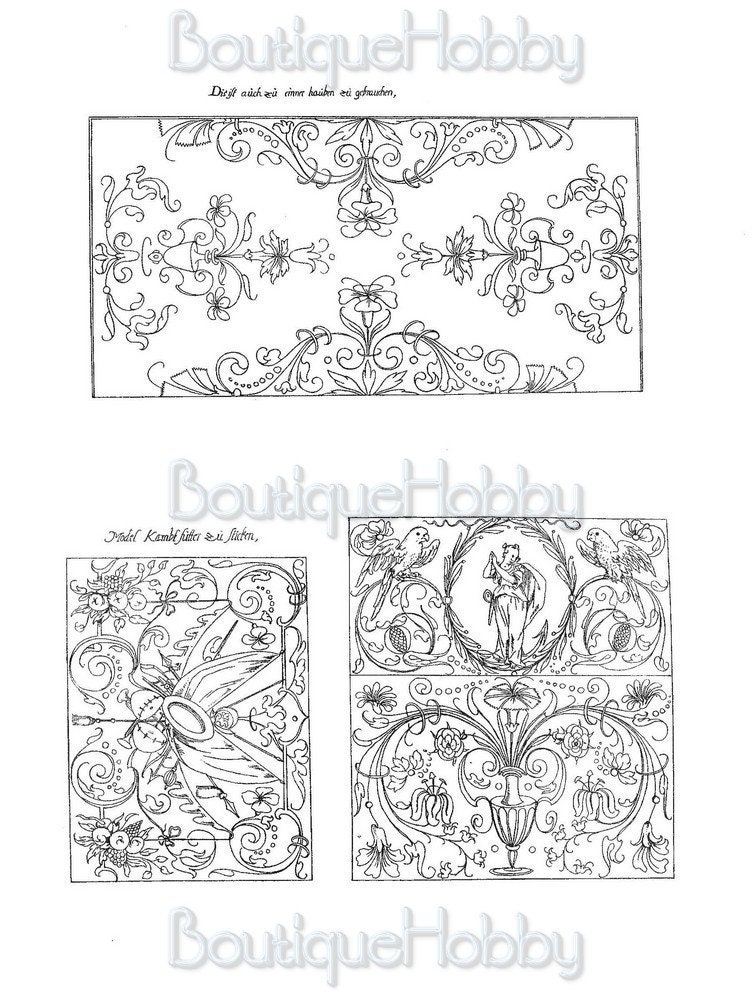 Antique German Embroidery Motif Ornament Pattern,germany Patterns 1619 ...