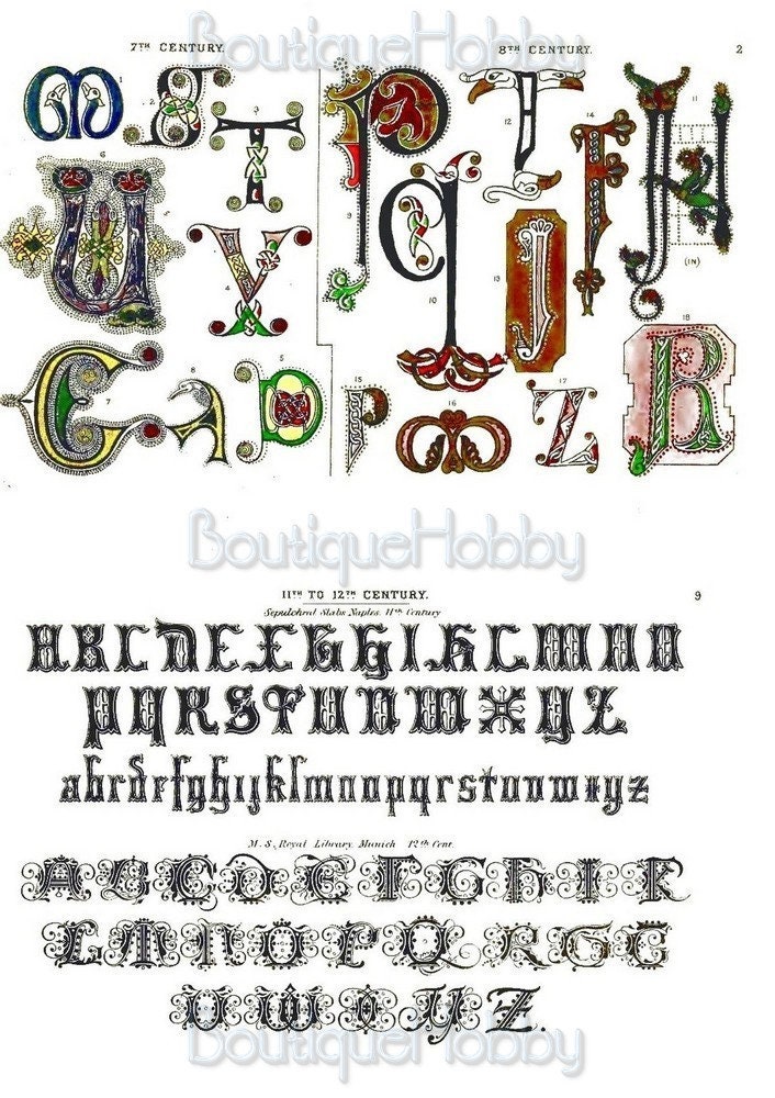 Monogram Alphabet Printablevintage Art Alphabetsilluminated | Etsy
