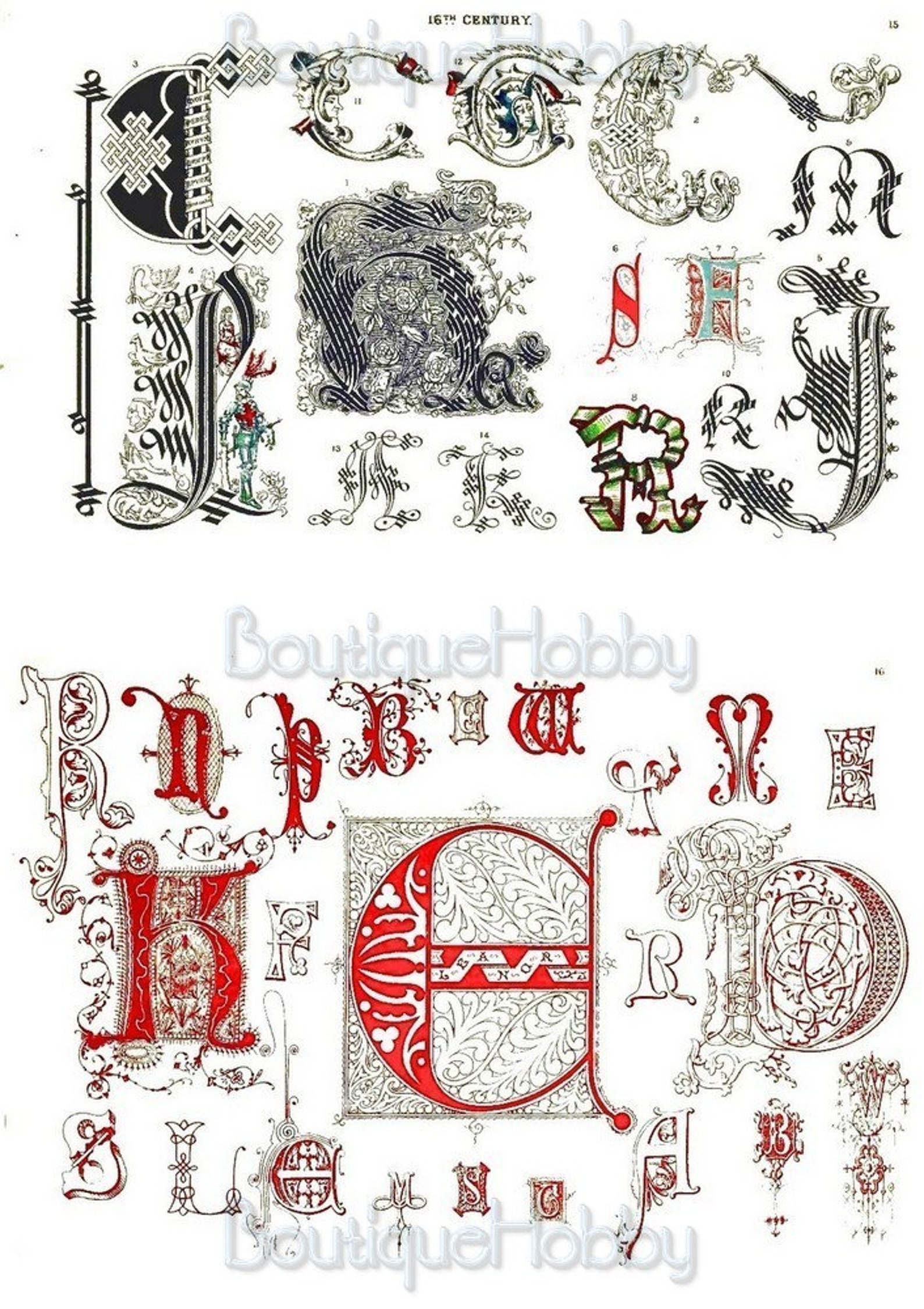 Monogram Alphabet Printablevintage Art Alphabetsilluminated | Etsy