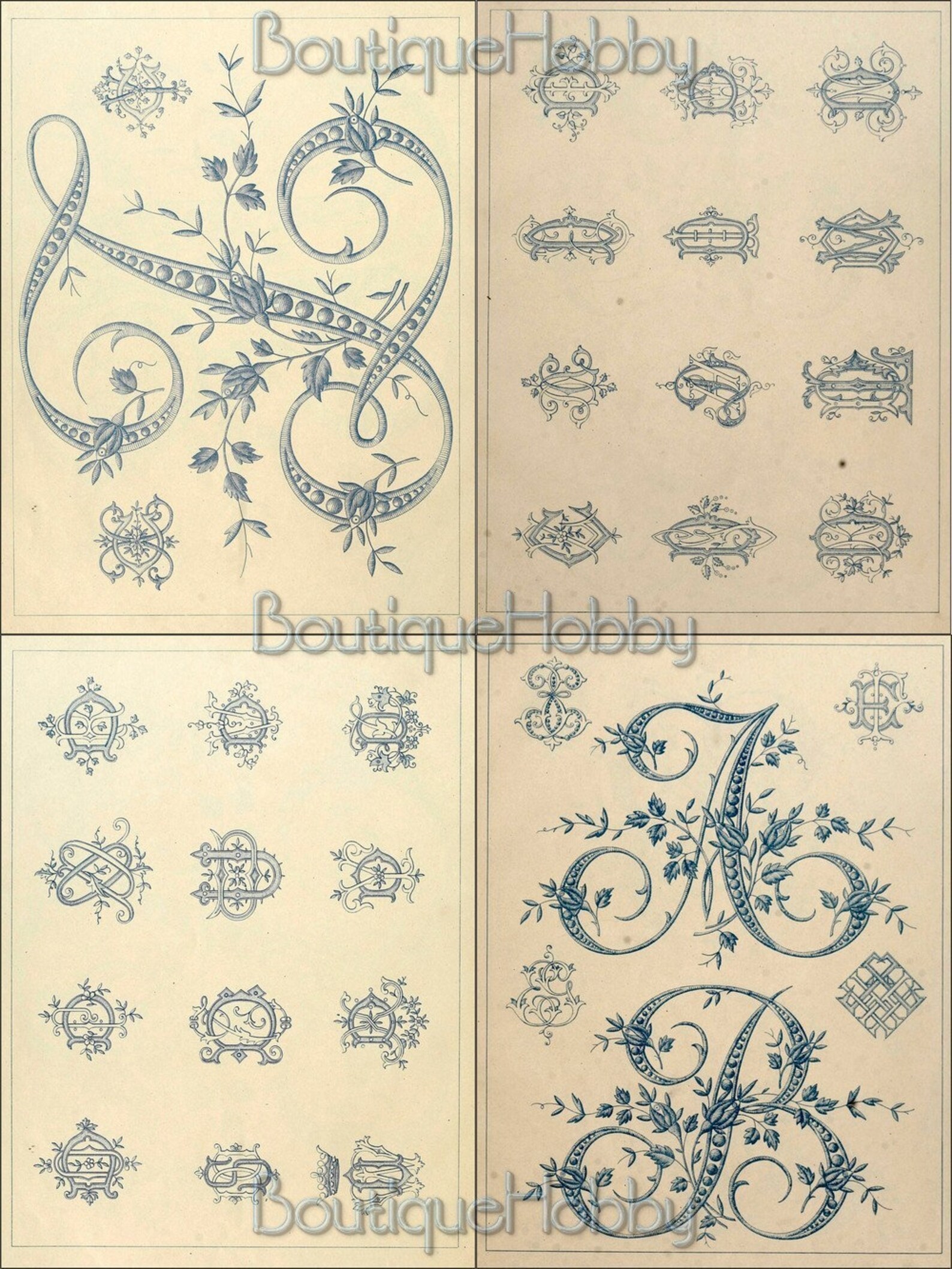 Vintage Embroidery Alphabet,logo Designs,printable Lettering Initials ...