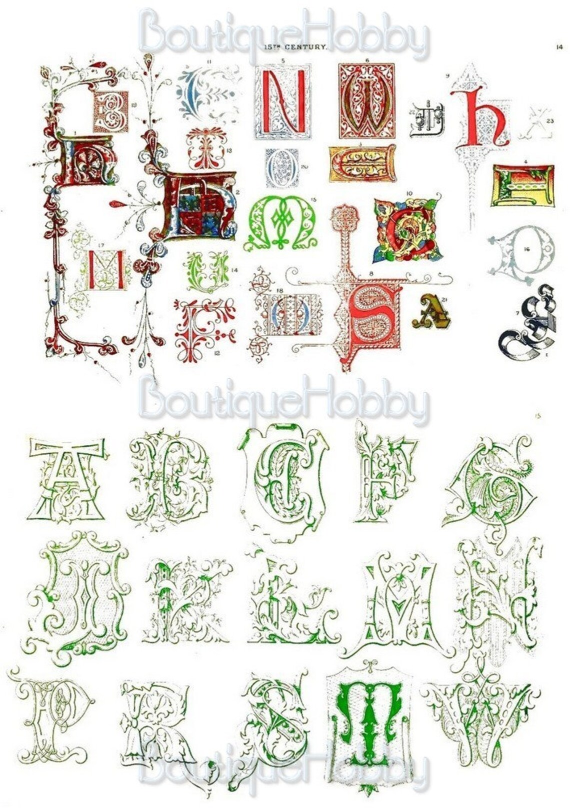 Monogram Alphabet Printablevintage Art Alphabetsilluminated | Etsy