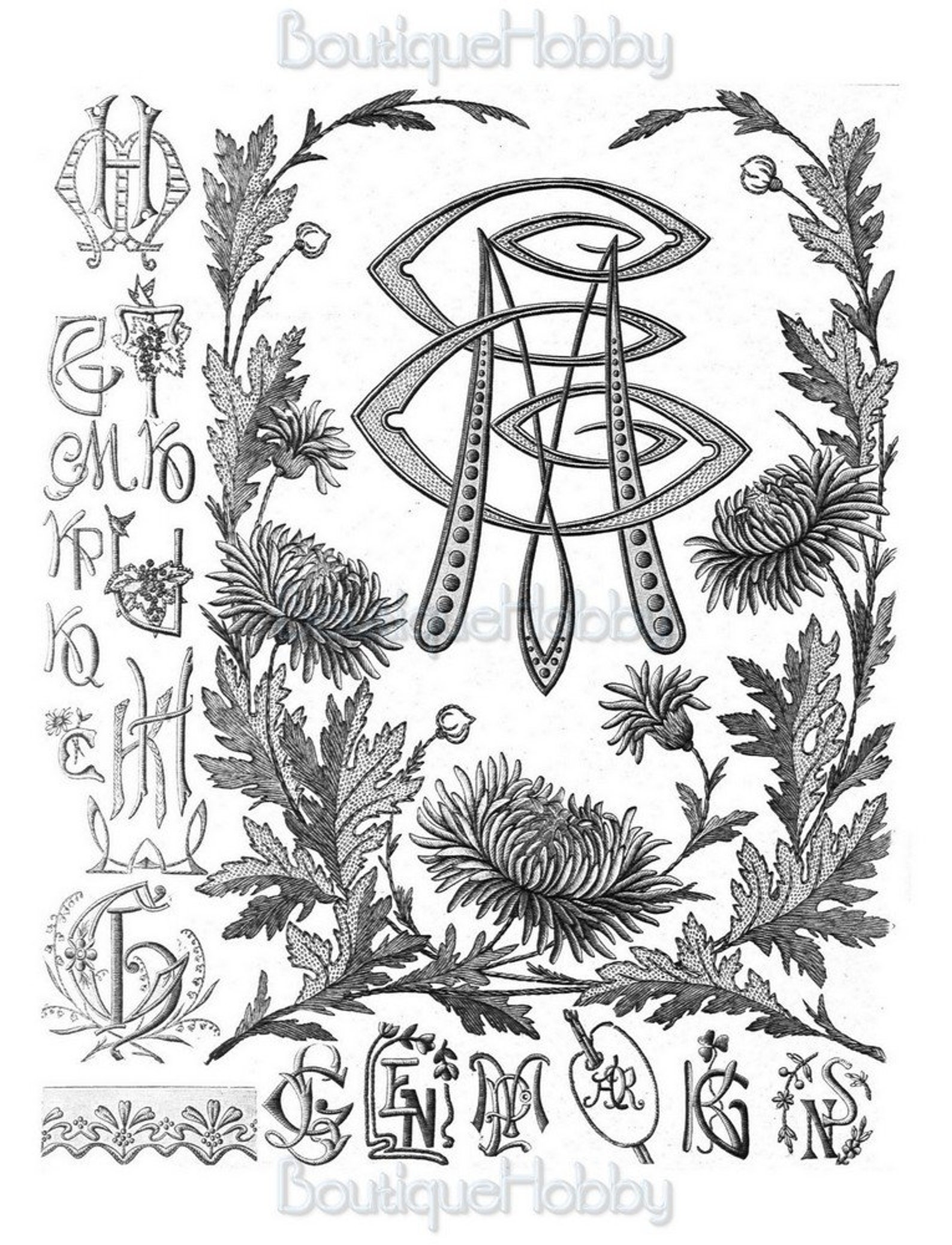 500 Monogram Embroidery Designs Fontsletters - Etsy