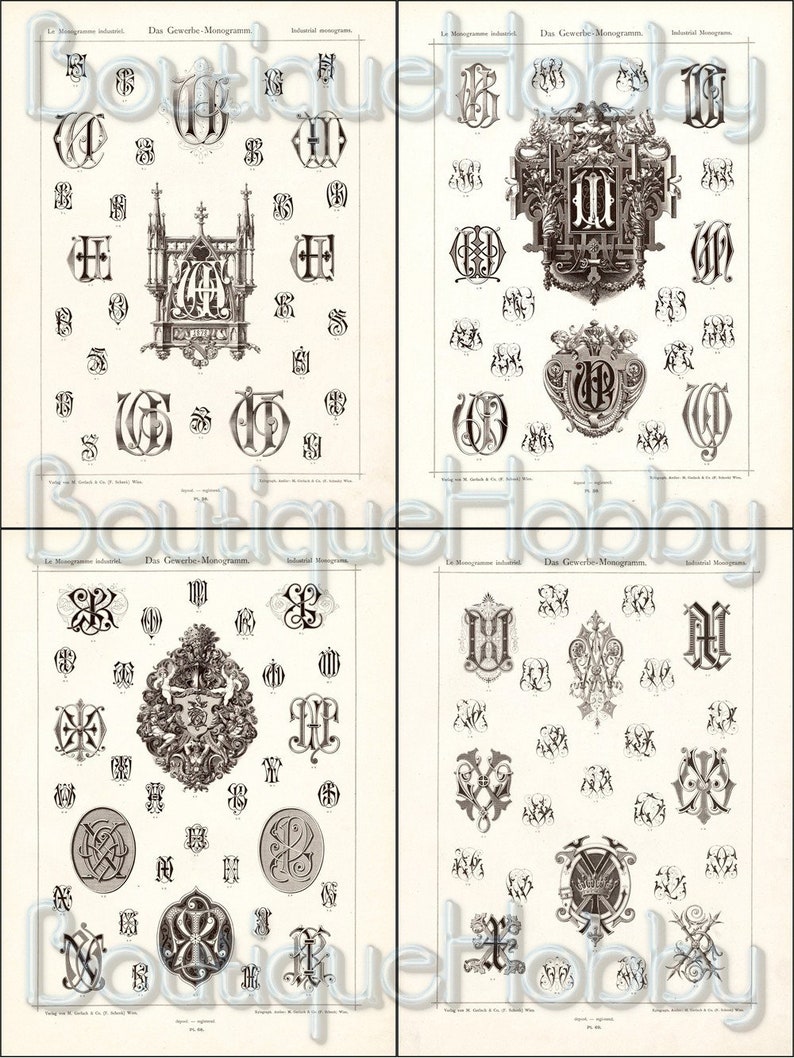 2000 Victorian Monograms,monogram Font,alphabet Illustration Heraldic ...
