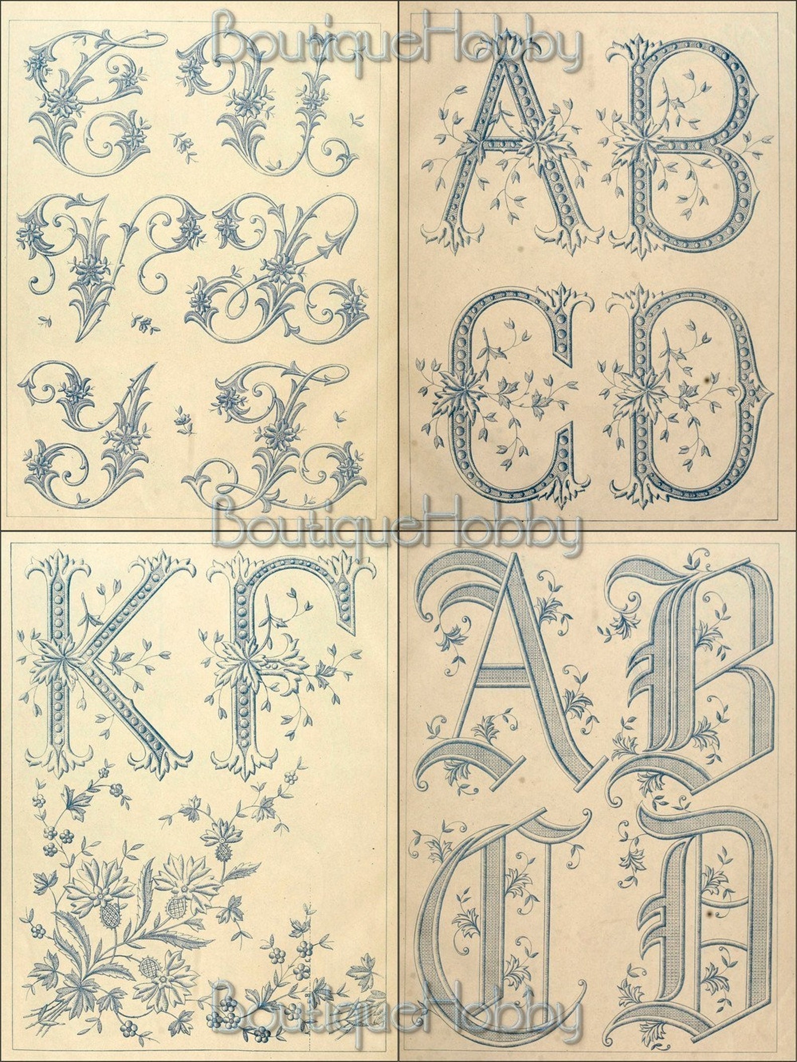 Vintage Embroidery Alphabet,logo Designs,printable Lettering Initials ...