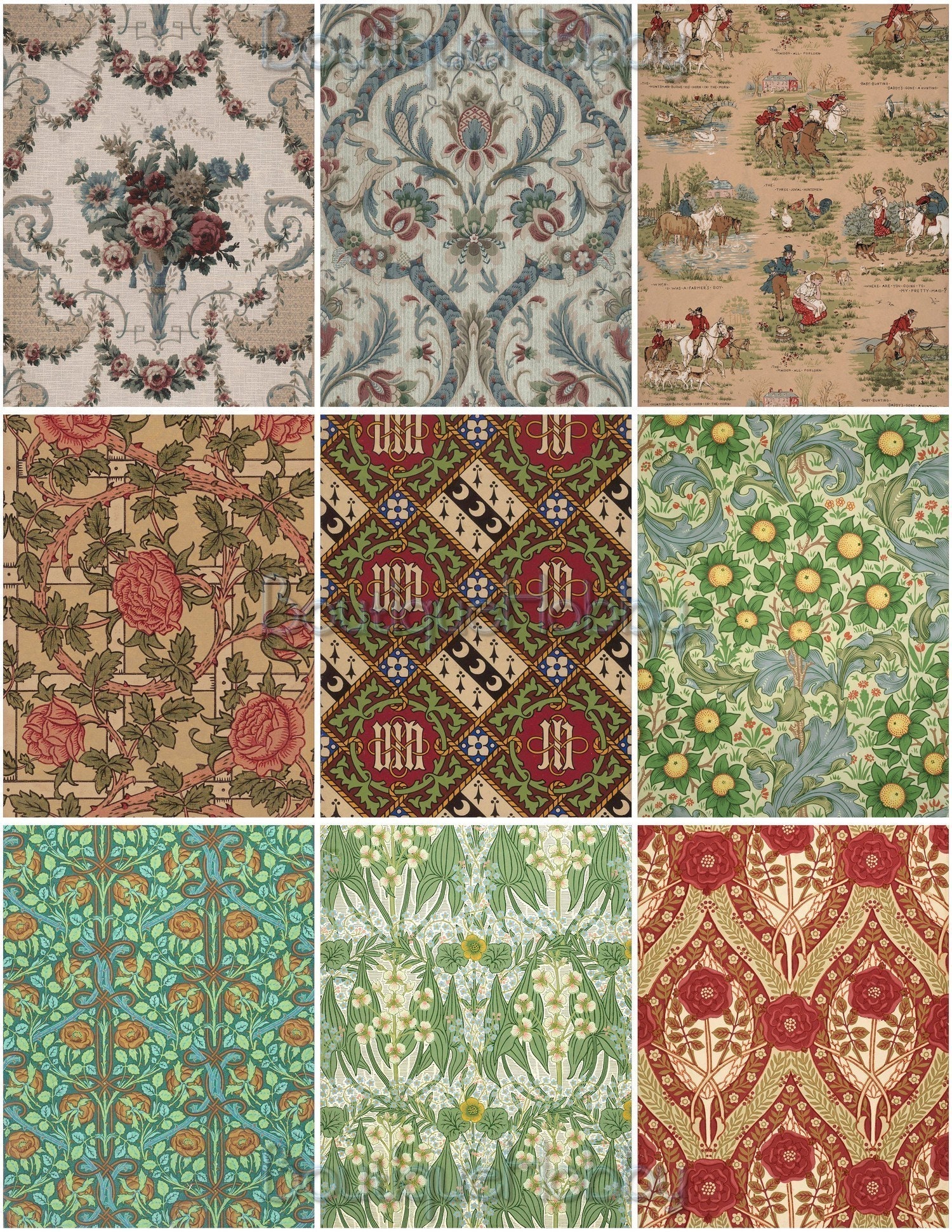 Vintage Digital Wallpaper Printable Paper, Background Set-3, 8.5"x 11 ...
