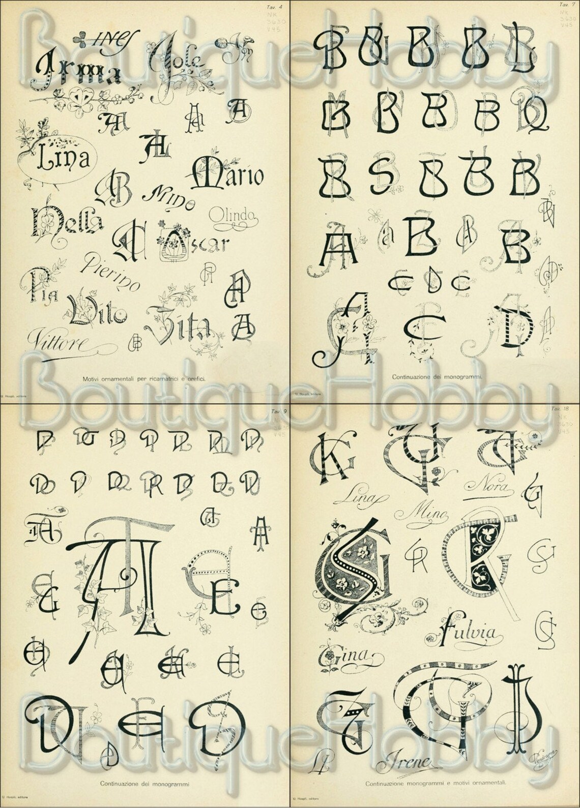 Vintage Italian Monogram Fonts,art Deco Letters,alphabets Embroidery ...