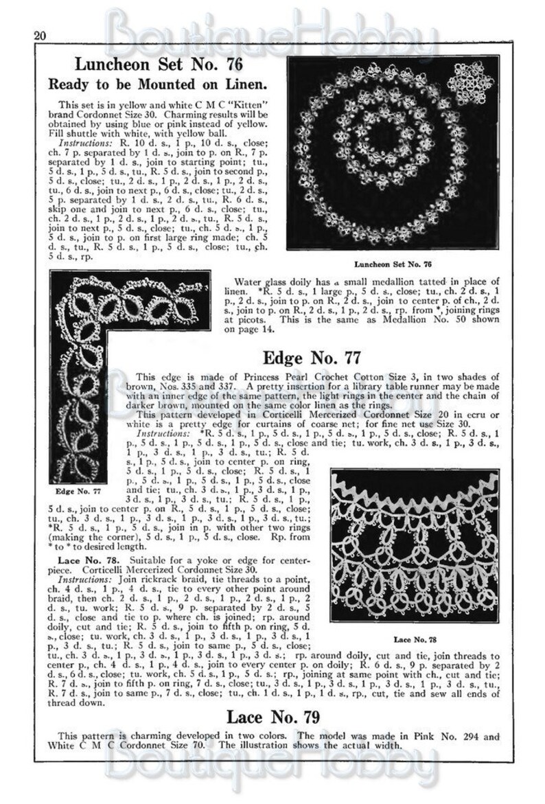 Hand Made Tatting Lace Patternvintage Patternslessons in - Etsy