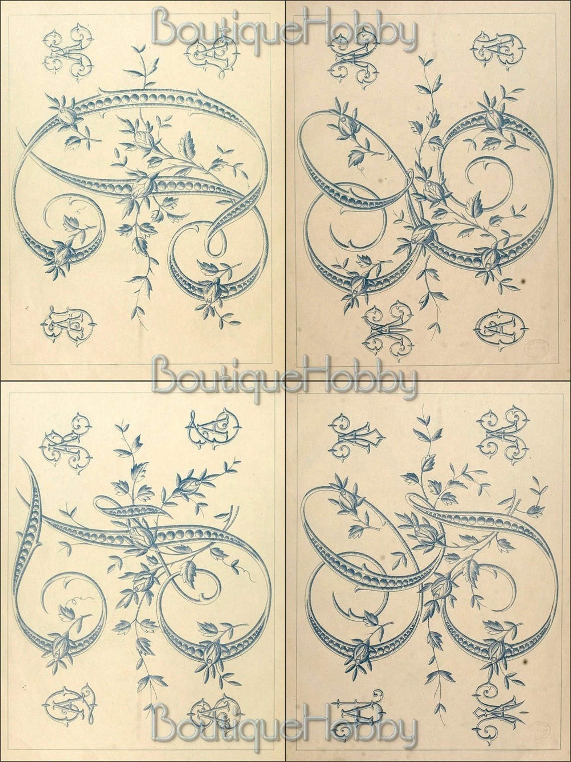 Vintage Embroidery Alphabetlogo Designsprintable Lettering - Etsy