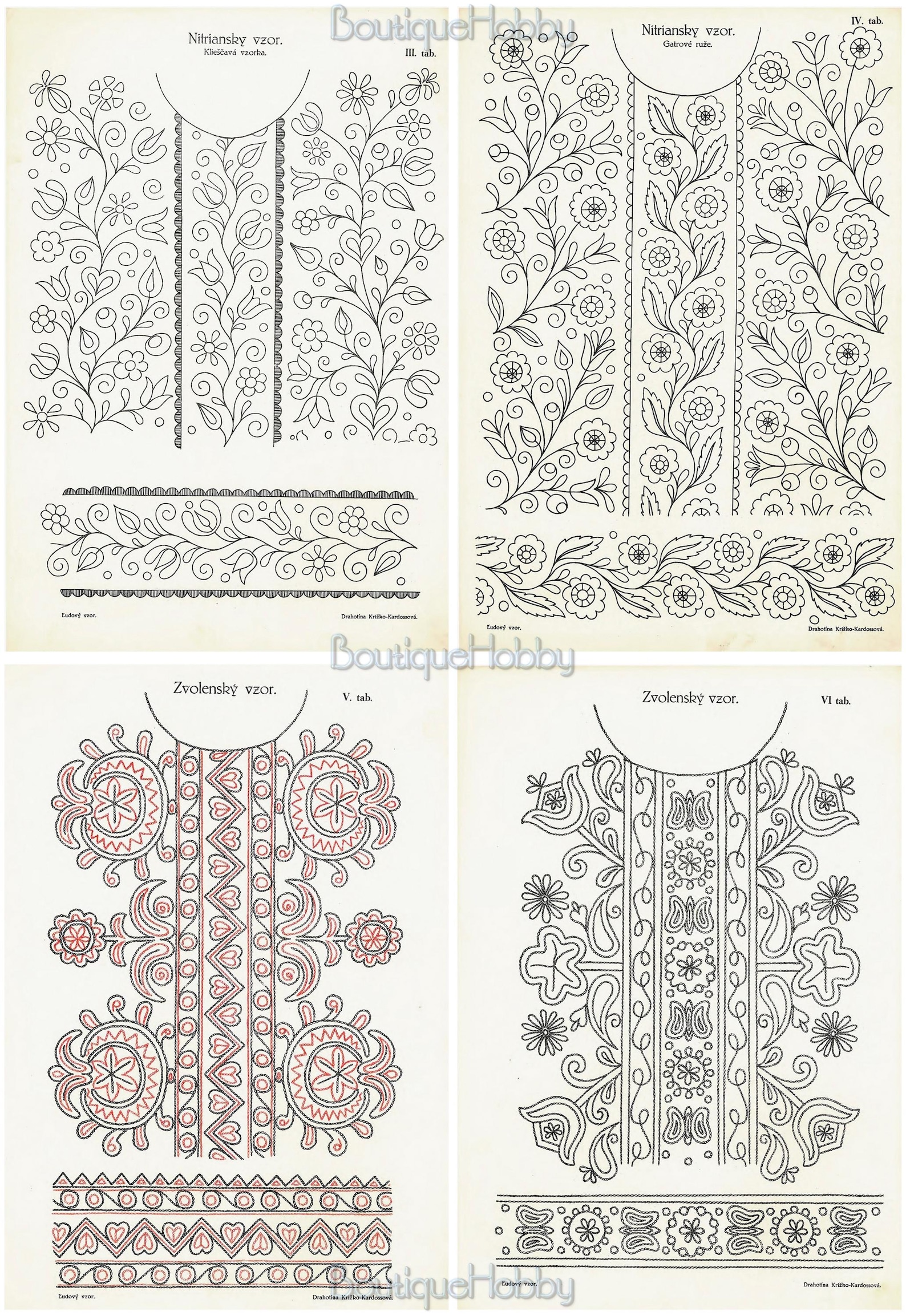 Slovakian Embroidery 10 Folk Patterns on Shirts, Vintage Needlework ...