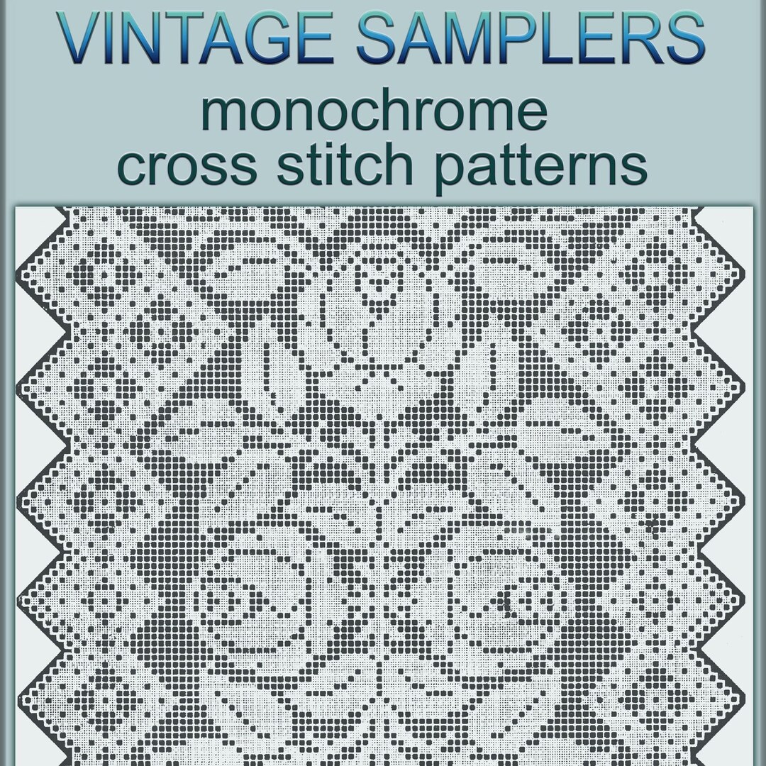 Counted Cross Stitch Patterns Vintage Samplers, 14 Antique Monochrome ...