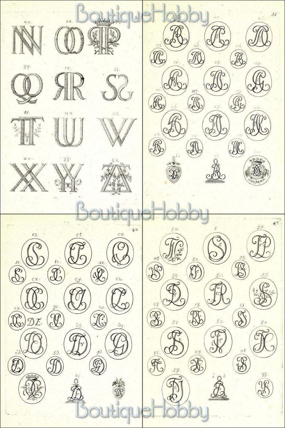 Vintage Monograms Designs Fontsalphabet Embroidery Instant - Etsy