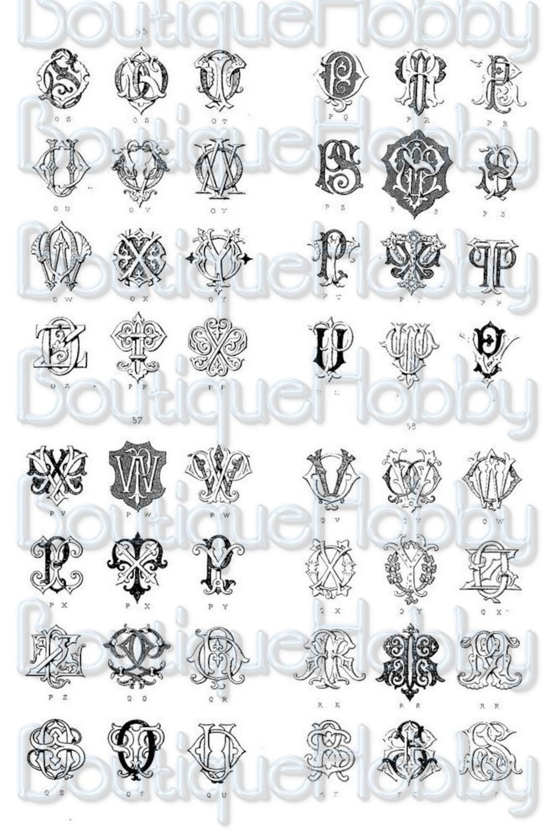 Vintage Monogramsinitialsalphabet PDF Instant Download - Etsy