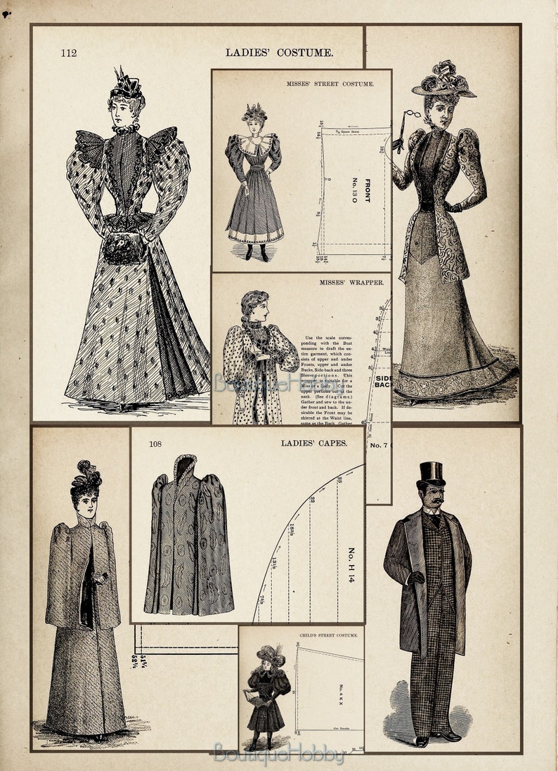 Victorian Historical Pattern Dresscostume Patternsantique - Etsy