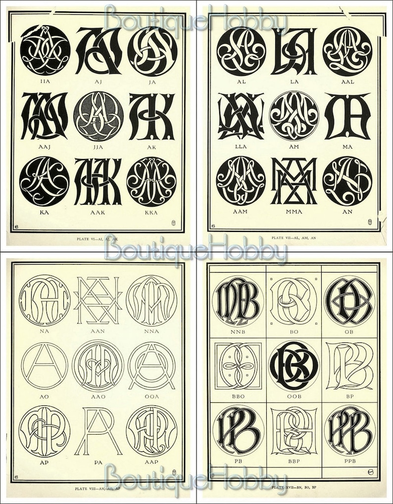 Vintage Monogram Alphabet Fontsvictorian Art Instant Download Etsy