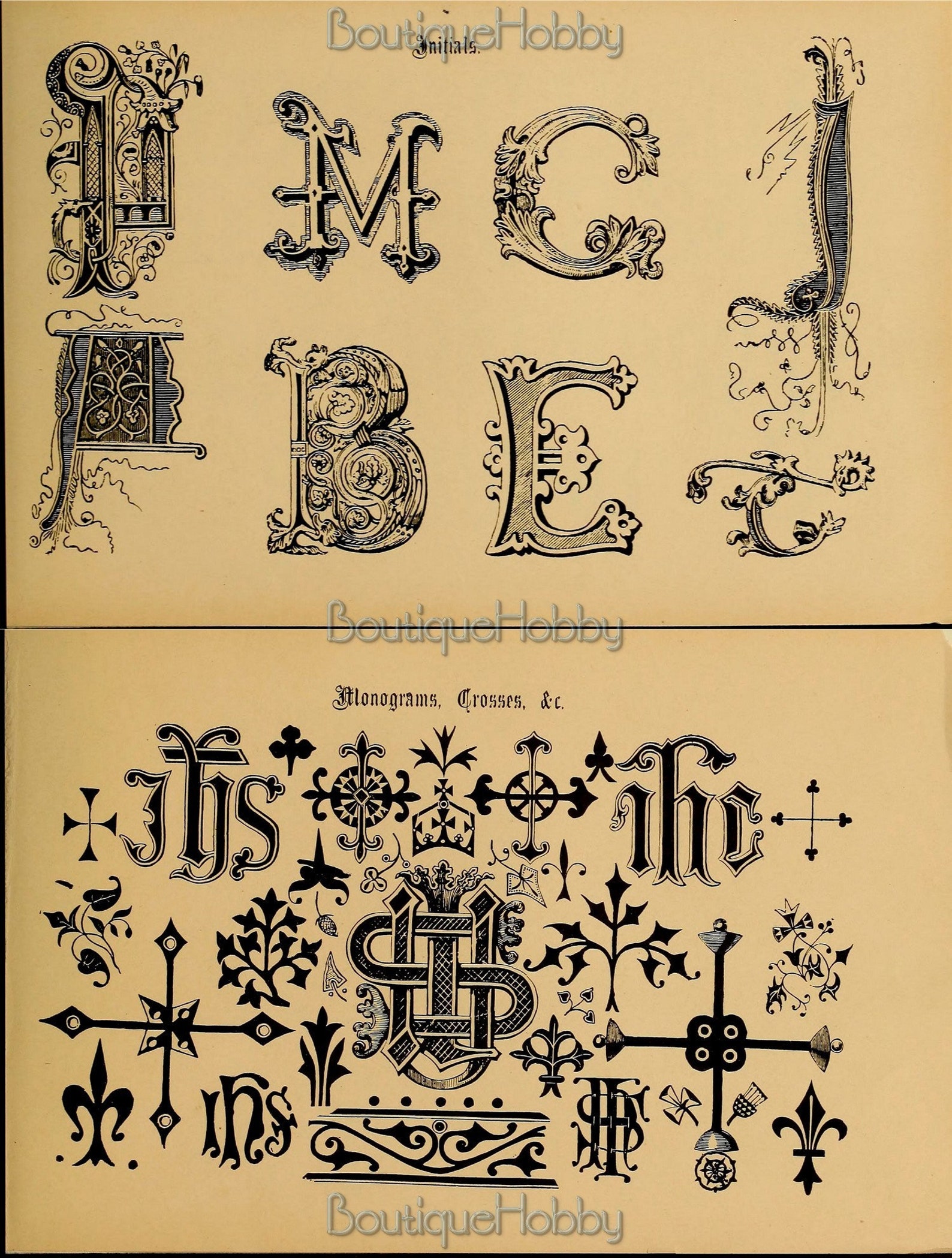 Alphabet Vintage Bookprintable Lettersplain and Ornamental | Etsy