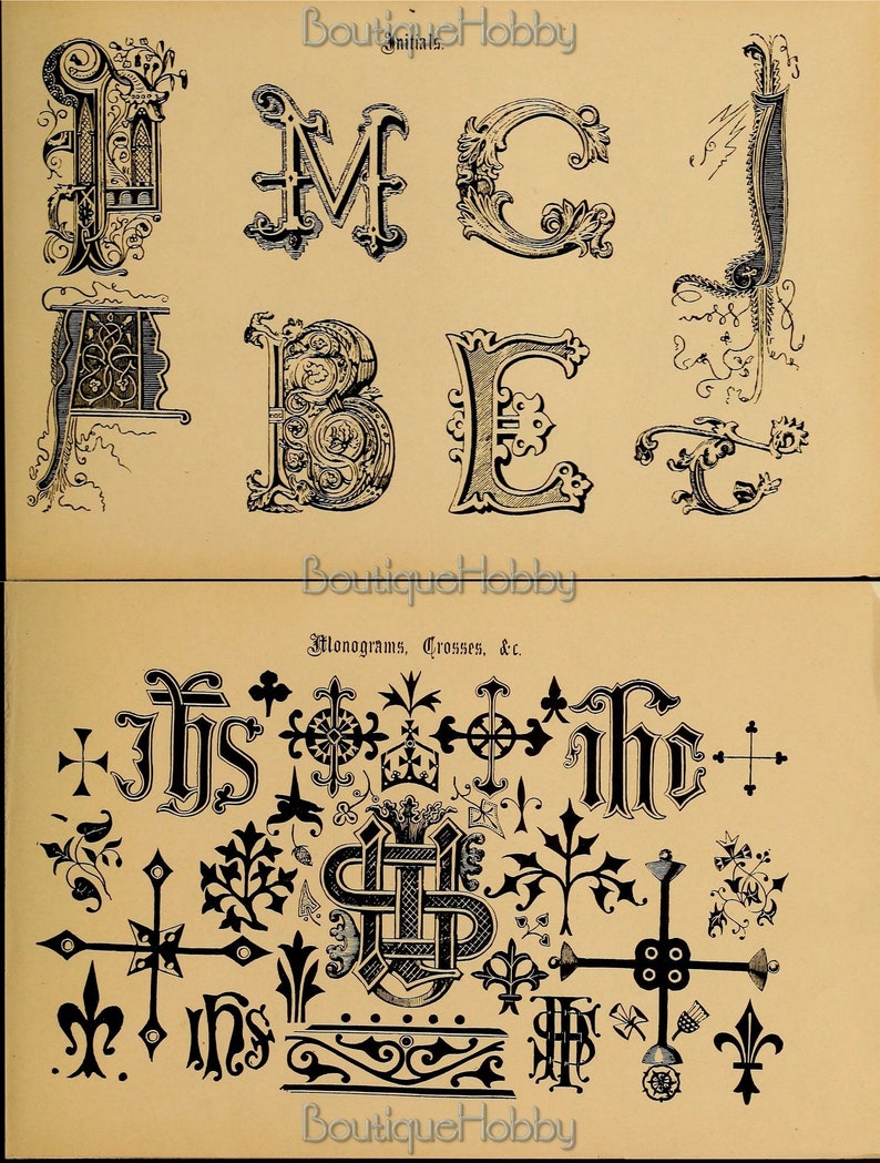 Alphabet Vintage Bookprintable Lettersplain and Ornamental | Etsy