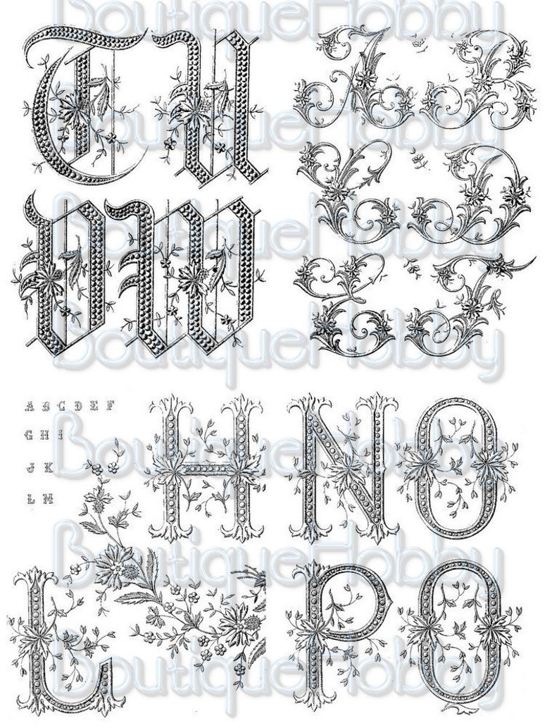 Vintage embroidery alphabetlogo designsprintable lettering | Etsy