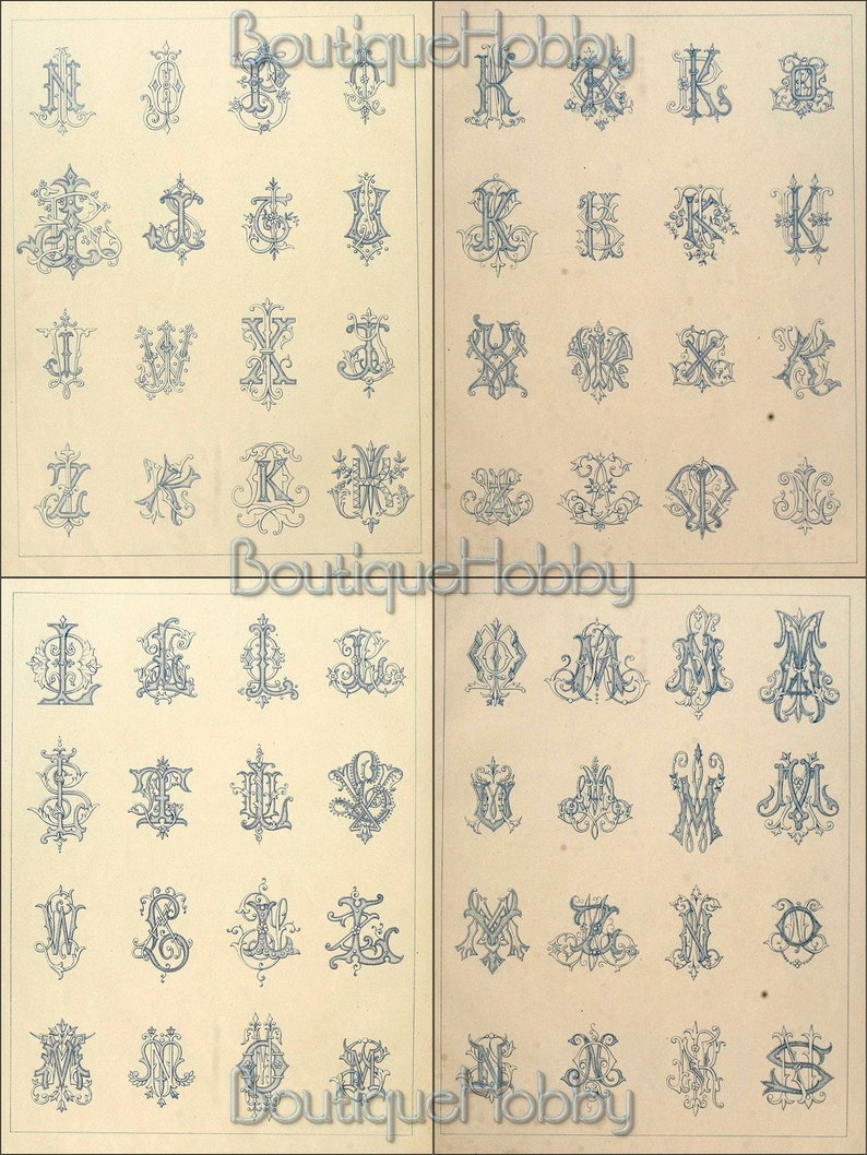 Vintage Embroidery Alphabet,logo Designs,printable Lettering Initials ...